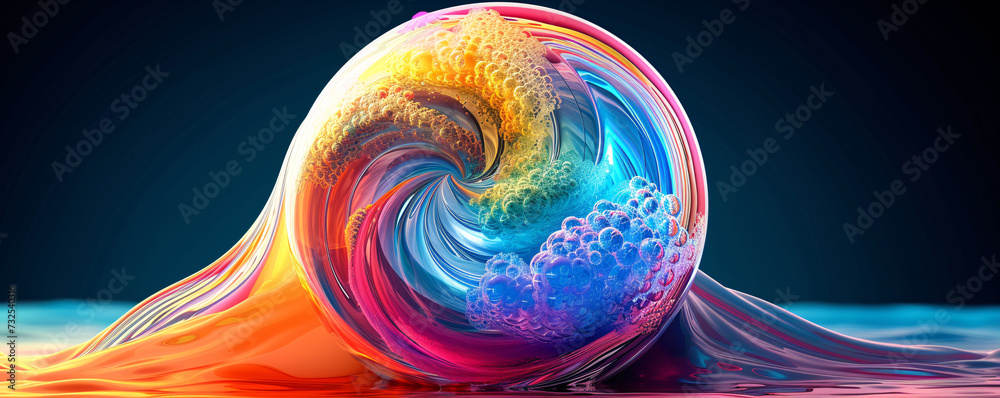 Swoosh of colors. Liquid colors swoosh in a transparent orb. spinning ...