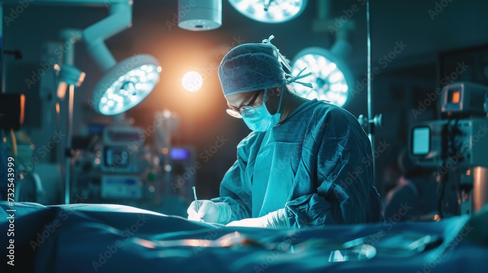 Surgeon or doctor in blue uniform did surgery in surgical hospital with ...