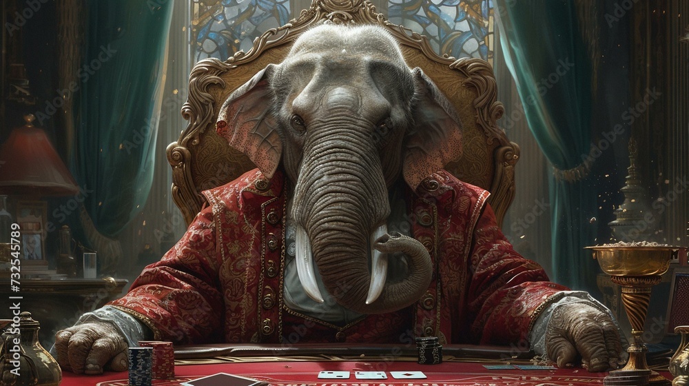 Regal Elephant on Throne as a Majestic King with Crown and Robe Stock ...