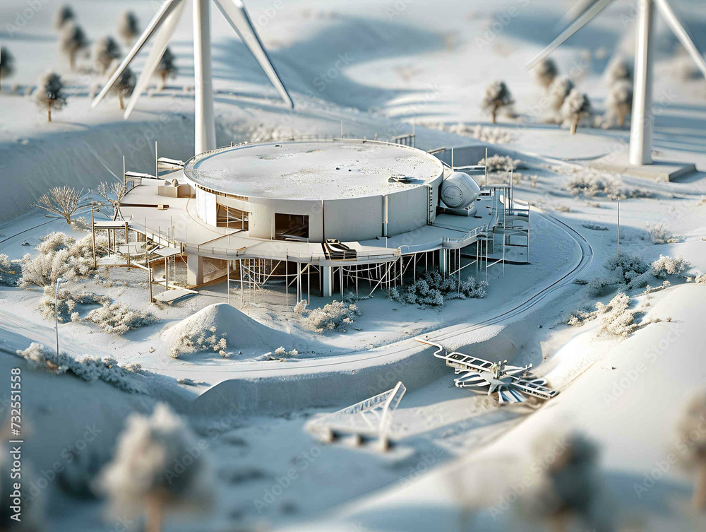 Model of the construction of a wind turbine foundation with concrete ...