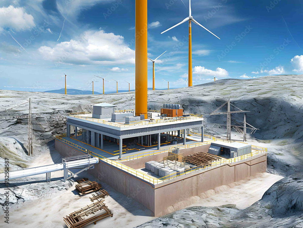 Model of the construction of a wind turbine foundation with concrete ...