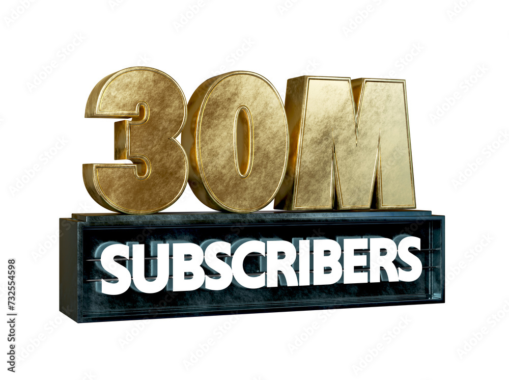 Golden 30m or thirty Million banner isolated on transparent, realistic ...