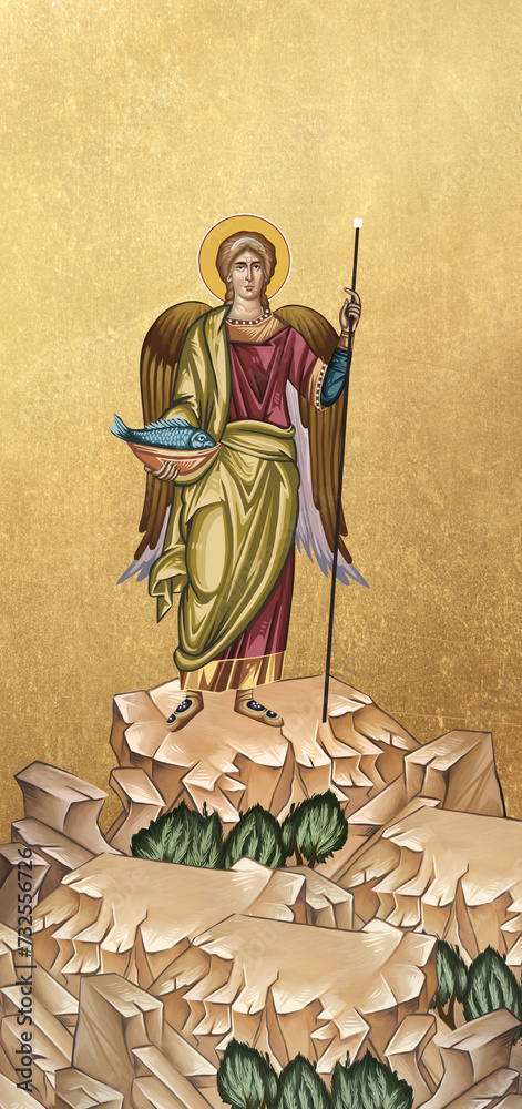 Orthodox icon of Raphael archangel. Christian antique illustration on ...