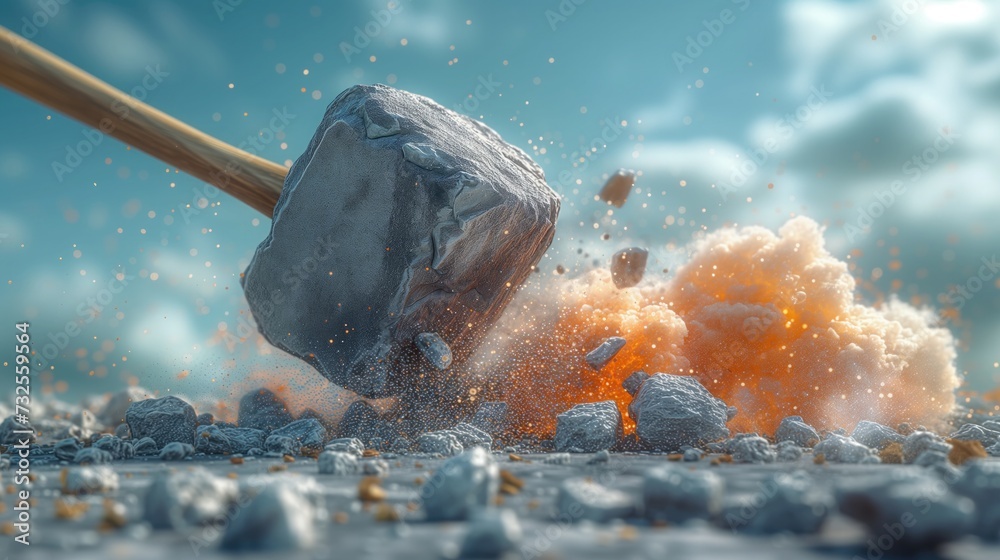 An imaginative scene of a person breaking through a brick wall with a ...