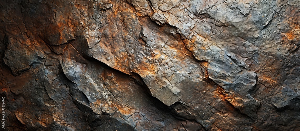 A detailed view of a rock wall inside a cave, displaying patterns ...
