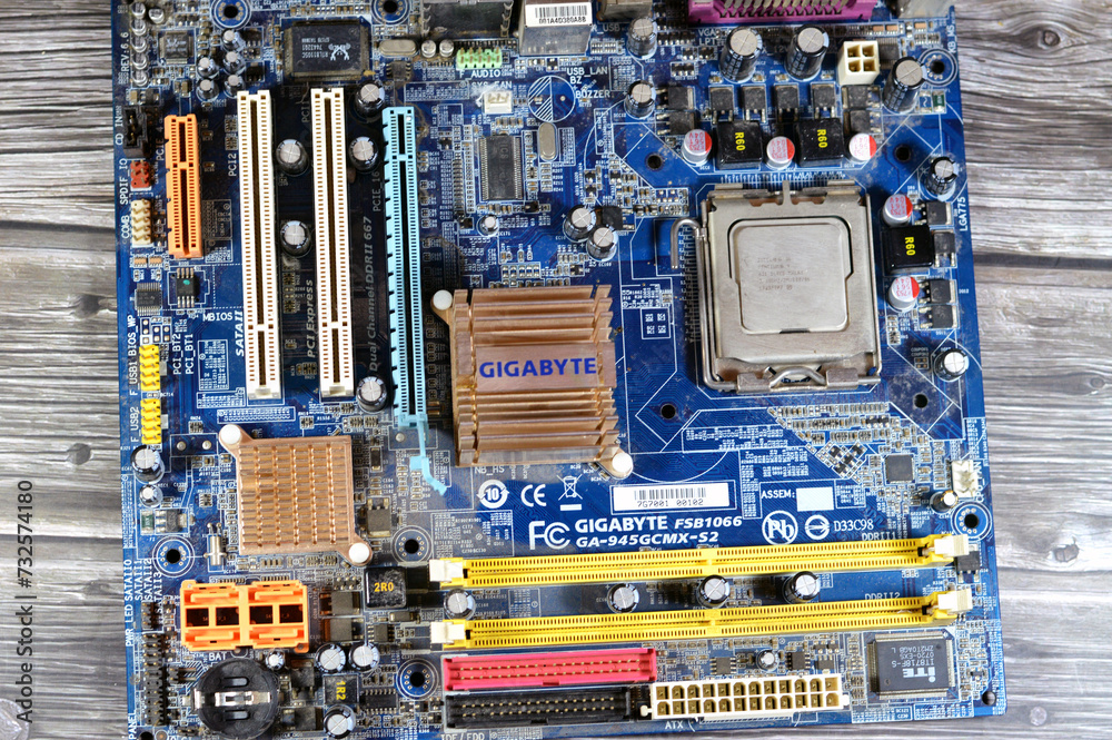Cairo, Egypt, February 9 2024: Gigabyte main board computer motherboard ...