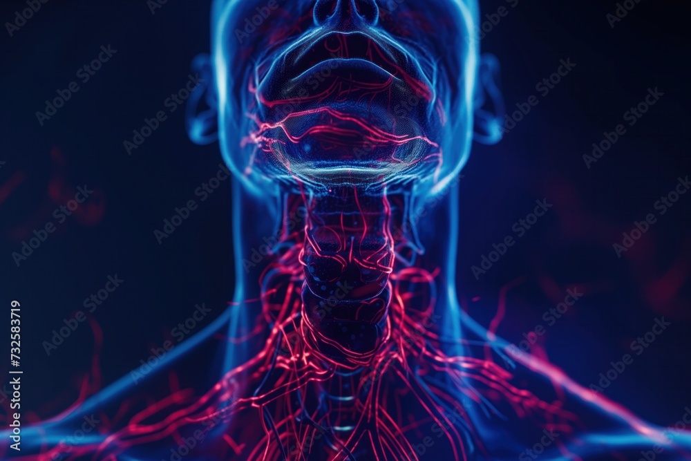 A digital illustration of the human vascular system with a focus on the ...