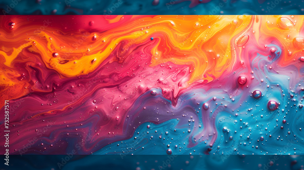 A high-speed capture of vibrant liquids in motion, creating abstract ...