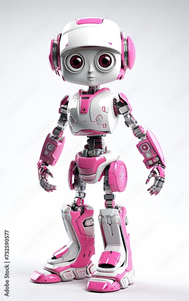 Cute pink robot full body illustration isolated on a white background ...