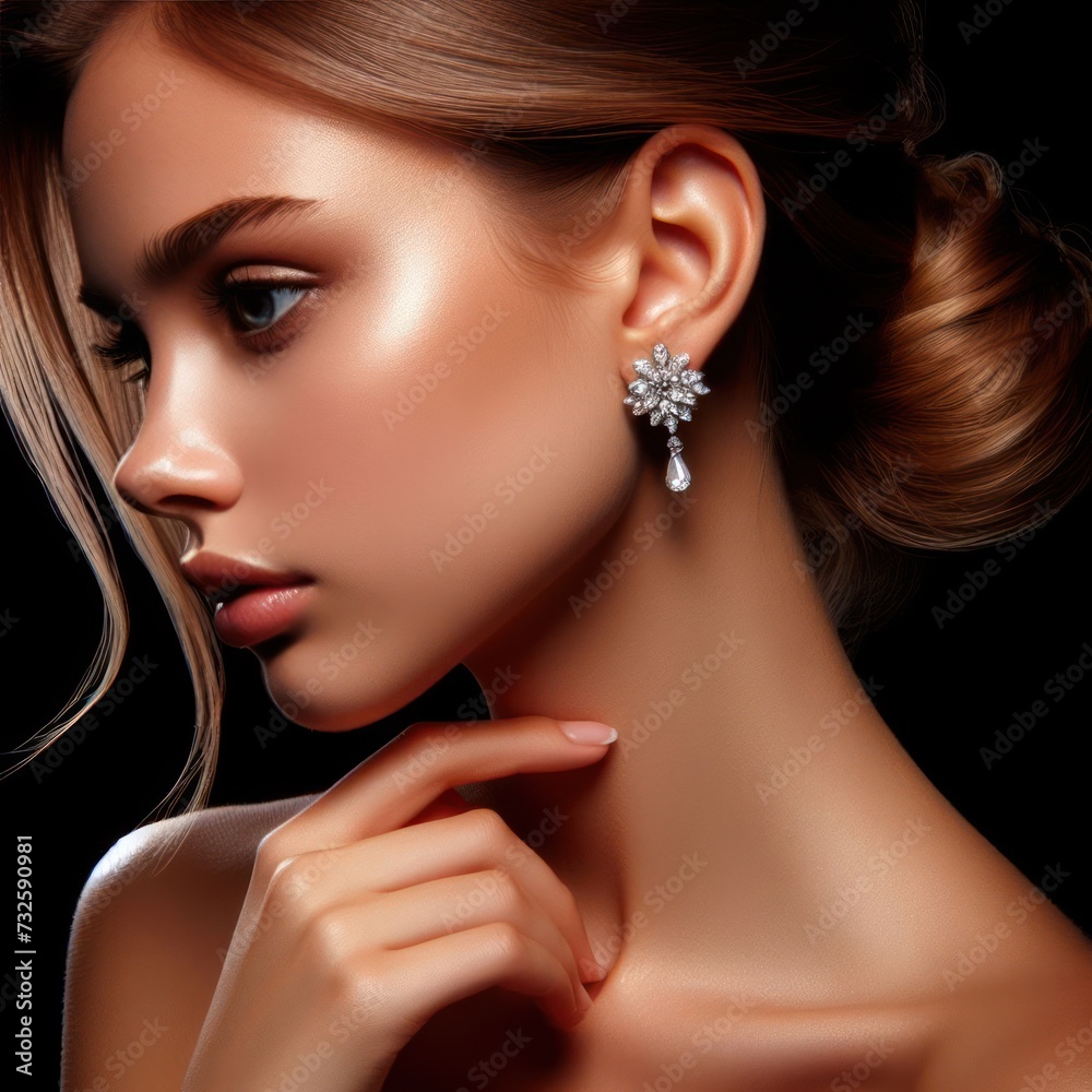A beautiful Indian girl model side profile showing a gorgeous diamond ...