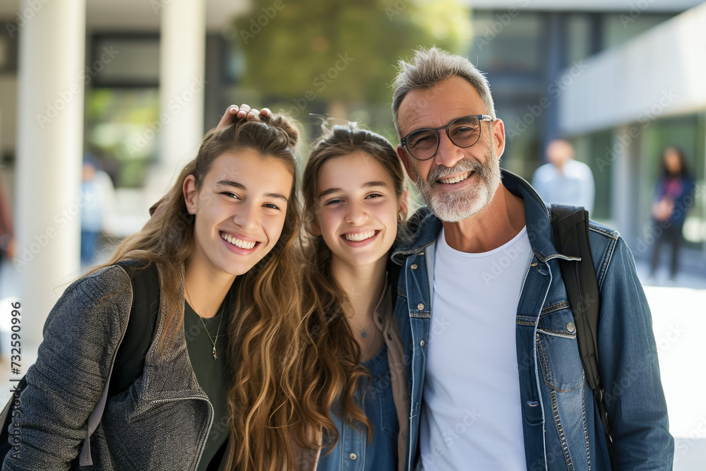 Teenager with parents, campus tour, high school senior, university ...