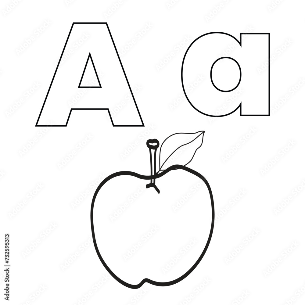 Letter A for Apple, Vector illustration of kids alphabet coloring book ...