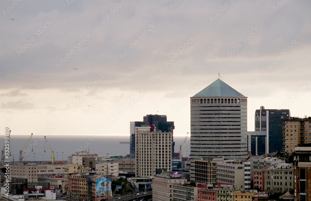 Modern buildings of Genoa San Benigno business district. In the picture ...