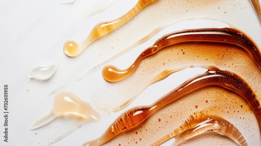 Liquid serum samples display a variety of different textures on a white ...