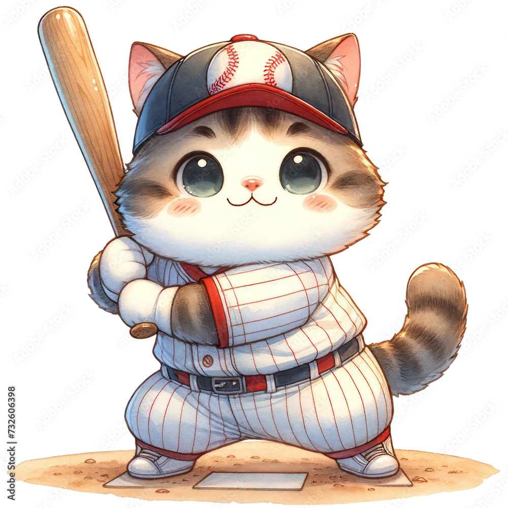 Cat hits baseball Watercolor clipart bundle, Collection Clipart,Clipart ...