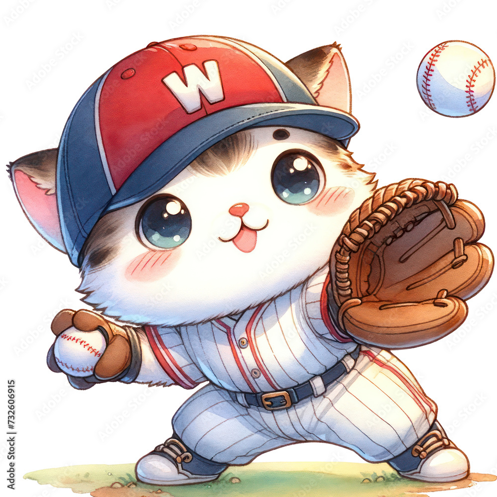 Cat hits baseball Watercolor clipart bundle, Collection Clipart,Clipart ...