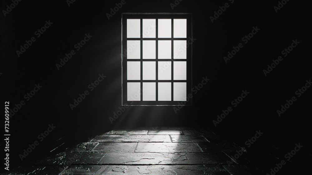 Empty Room with Black Window, illustration, prison, scary horror, black ...