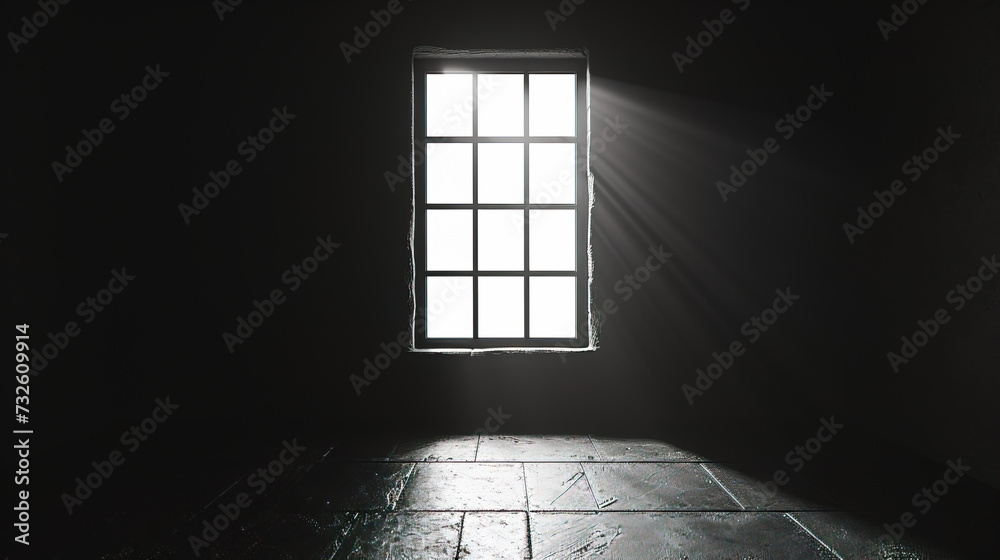 Empty Room with Black Window, illustration, prison, scary horror, black ...