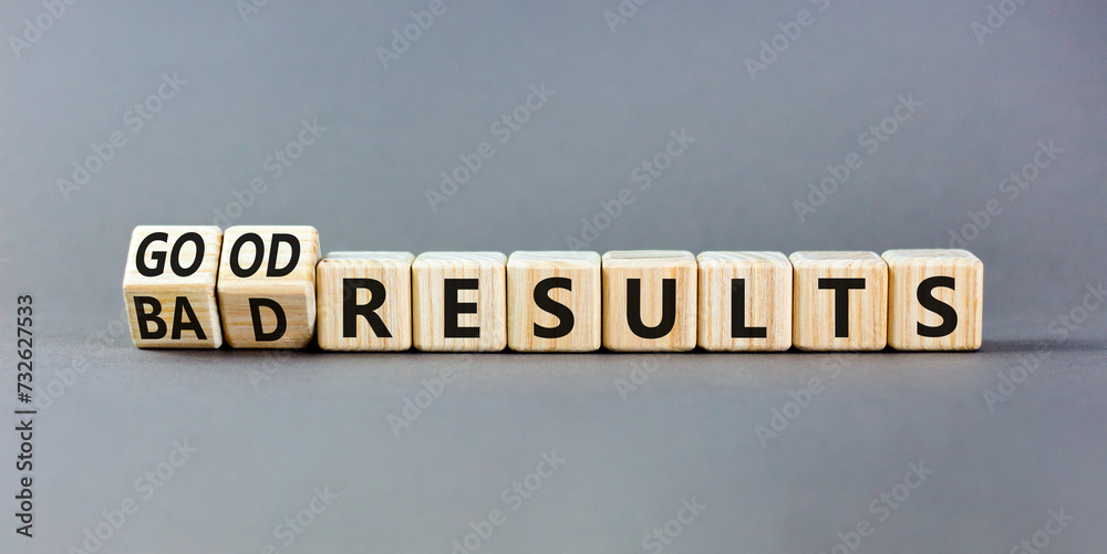 Good or bad results symbol. Concept words Good results Bad results on ...