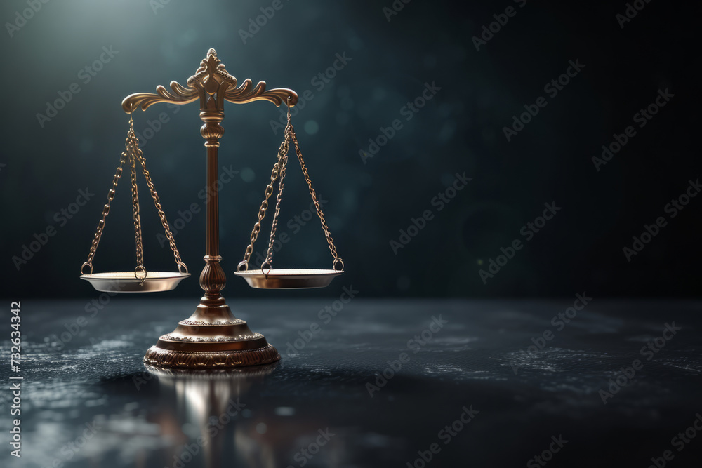 Beautiful golden scales of justice on a beautiful dark background with ...