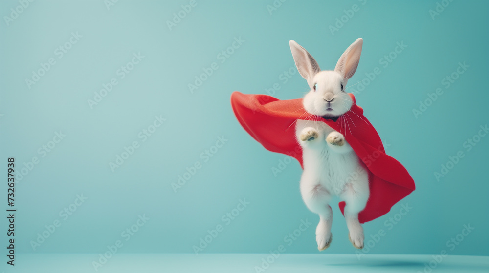 Superhero Bunny, Cute bunny with a red cloak jumping and flying on ...