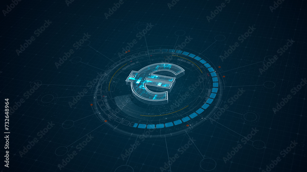 Blue digital money logo with 3D rotation HUD UI circle technology ...