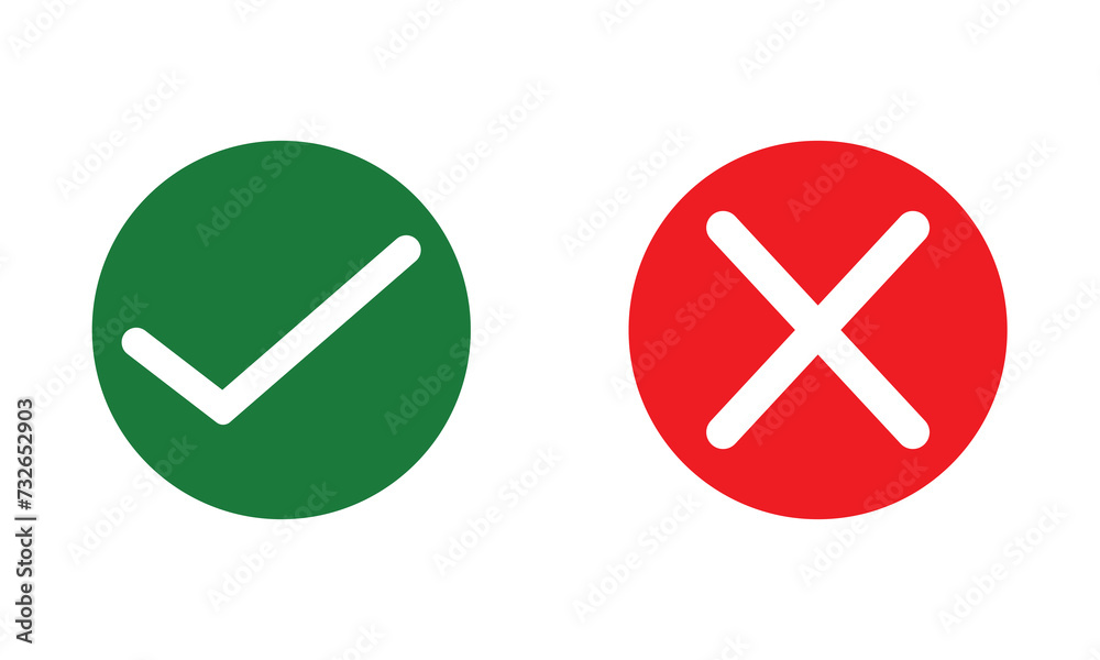 Right or wrong signs, icons .Yes and no buttons. Tick and cross. Check ...