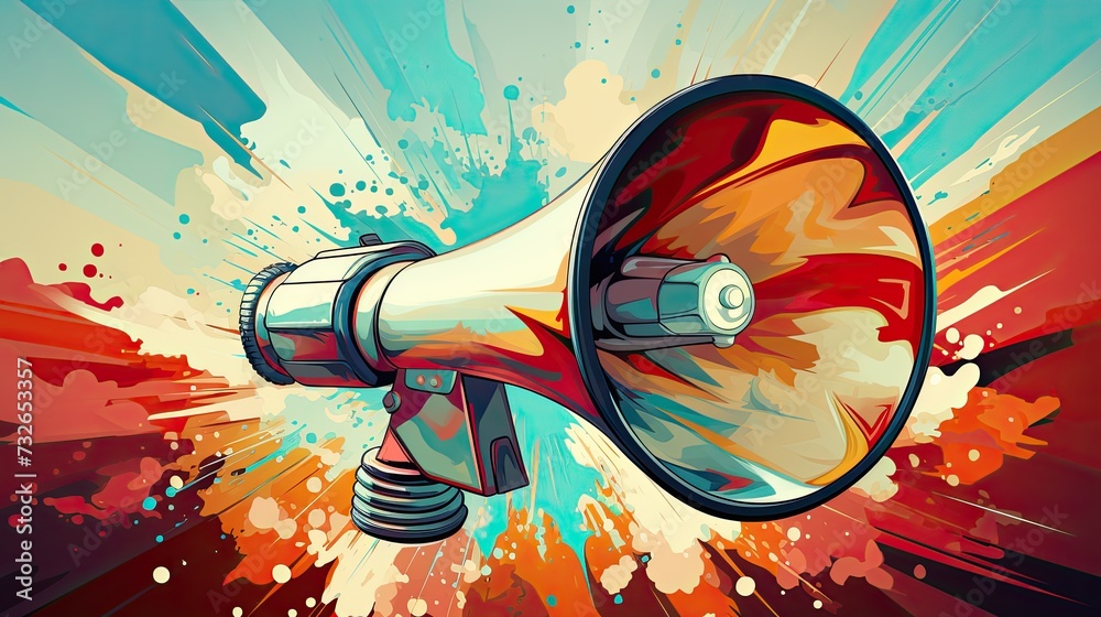 Megaphone comic drawing with paints in pop art style. Loudspeaker ...