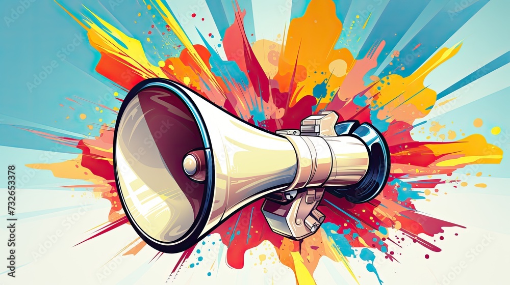 Megaphone comic drawing with paints in pop art style. Loudspeaker ...