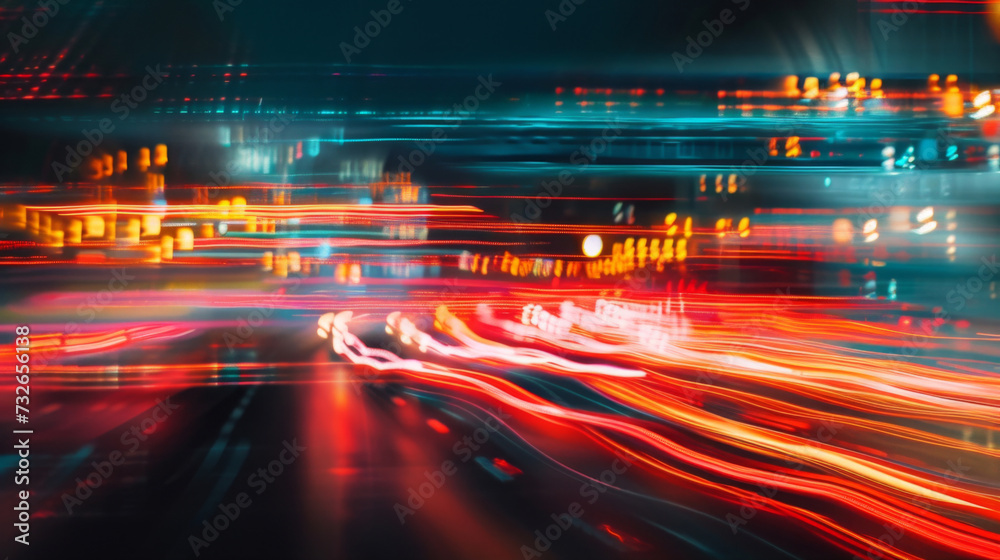 ภาพประกอบสต็อก Blur curve city lights movement at night. Urban lights ...