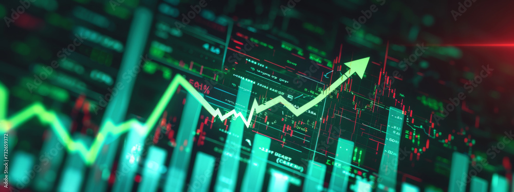 digital graphical representation of a stock market with fluctuating ...