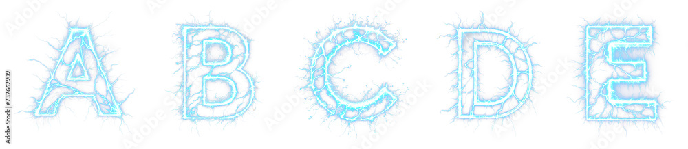 Electricity alphabet letters A B C D E - Glowing magic neon lightning ...