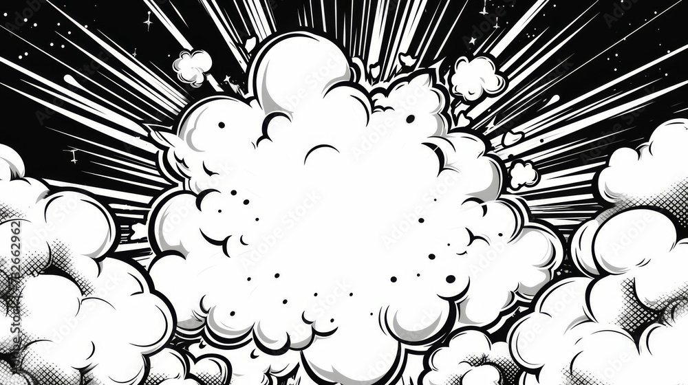 Black and white comic boom explosion artwork in pop art style. Visual ...