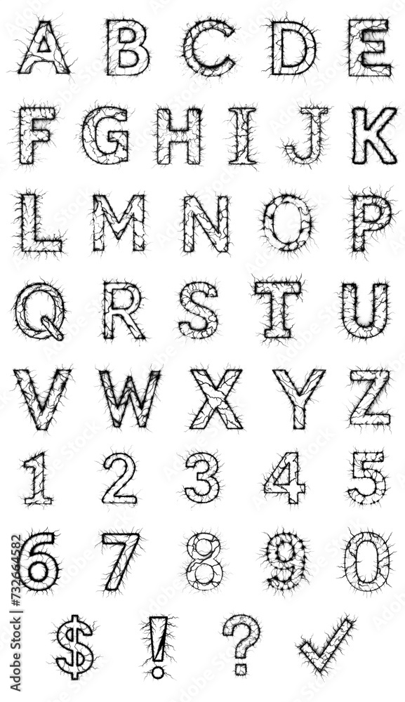 Dark Energy Electricity alphabet letters from A to Z. Numbers from 0 to ...