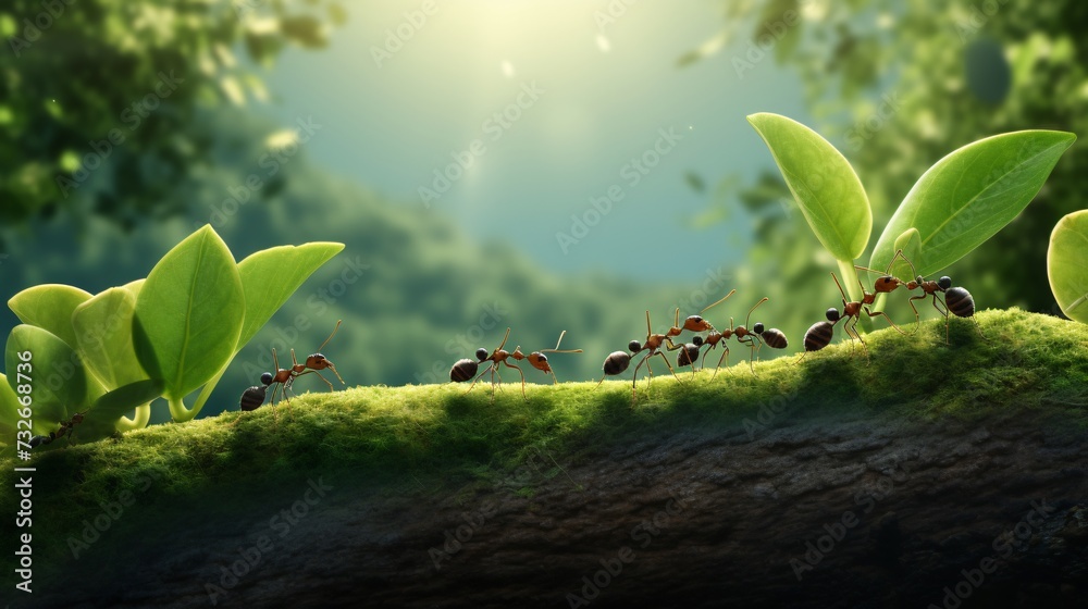 Ants walking together in perfect synchronization, each carrying their ...