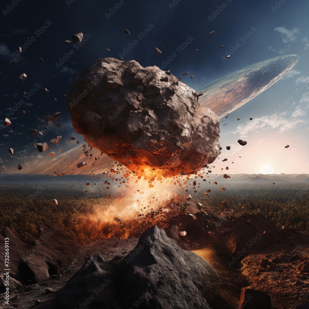 The meteorite streaks across the night sky,a blazing trail of fiery ...