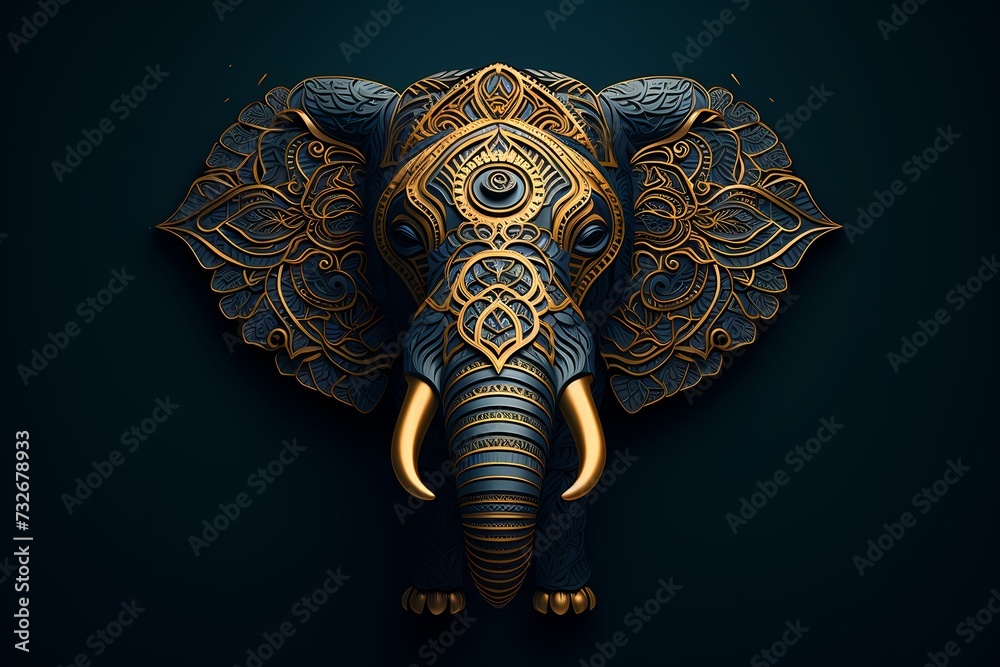 Noble elephant face logo with intricate patterns, symbolizing wisdom ...