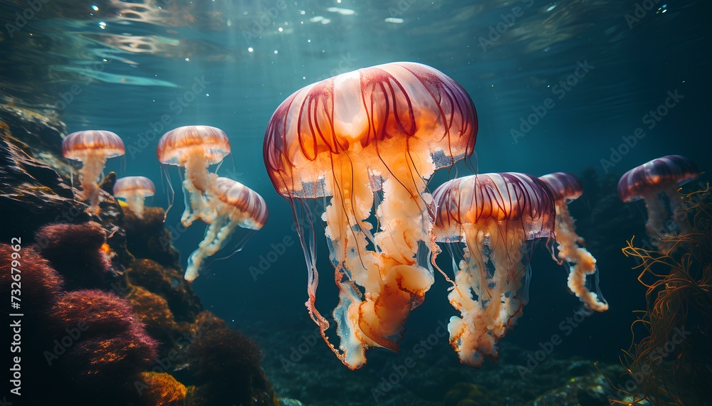 jellyfish in the sea. jellyfish in the water. Cnidarians. medusa ...