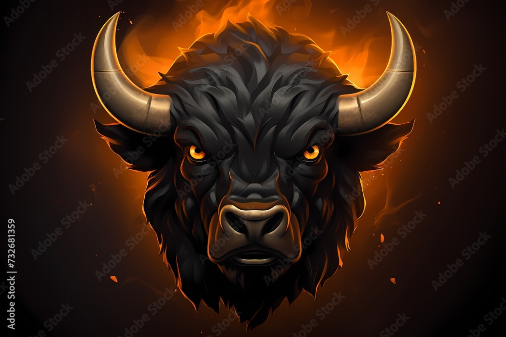 Strong buffalo face logo with bold features, conveying power and ...