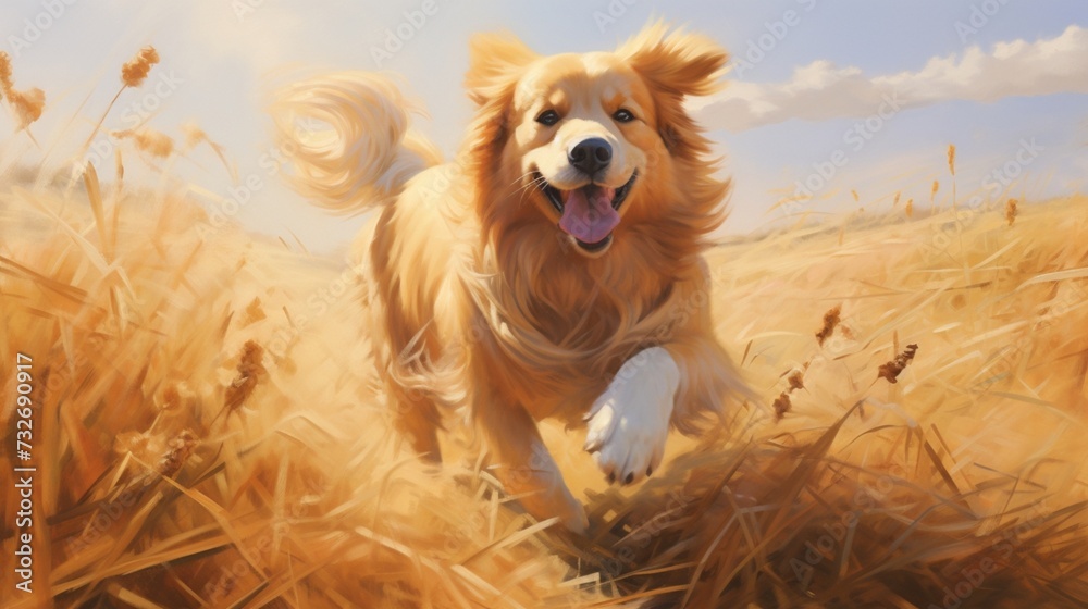 Foto Stock the energetic spirit of a joyful dog bounding through a ...