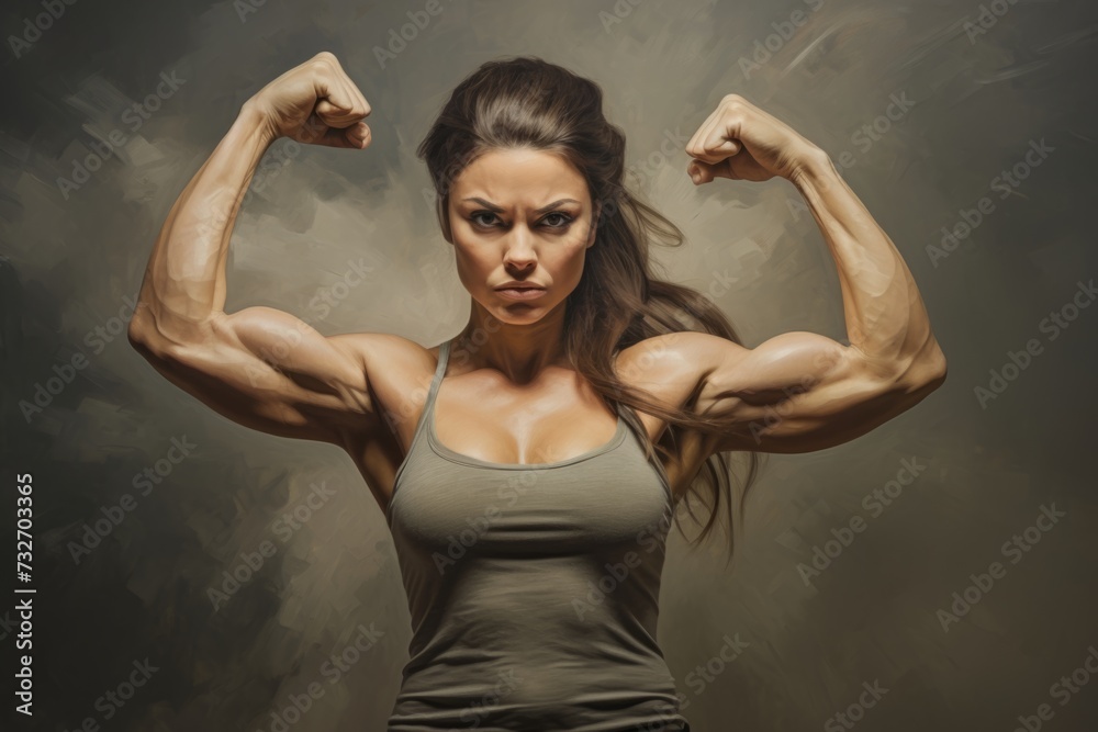 strong powerful woman flexing muscles for international women day and ...