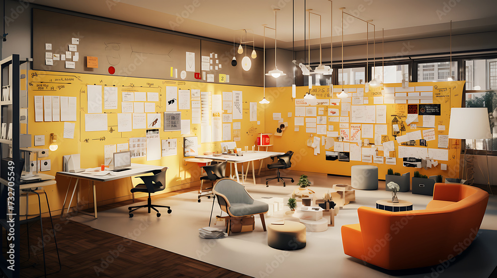 An image of a design thinking consultancy office with innovation boards ...
