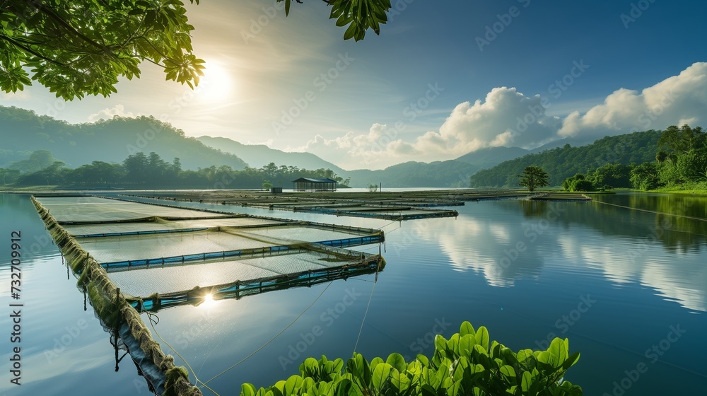 Aquaculture Farm modern aquaculture farm with rows of fish tanks or ...