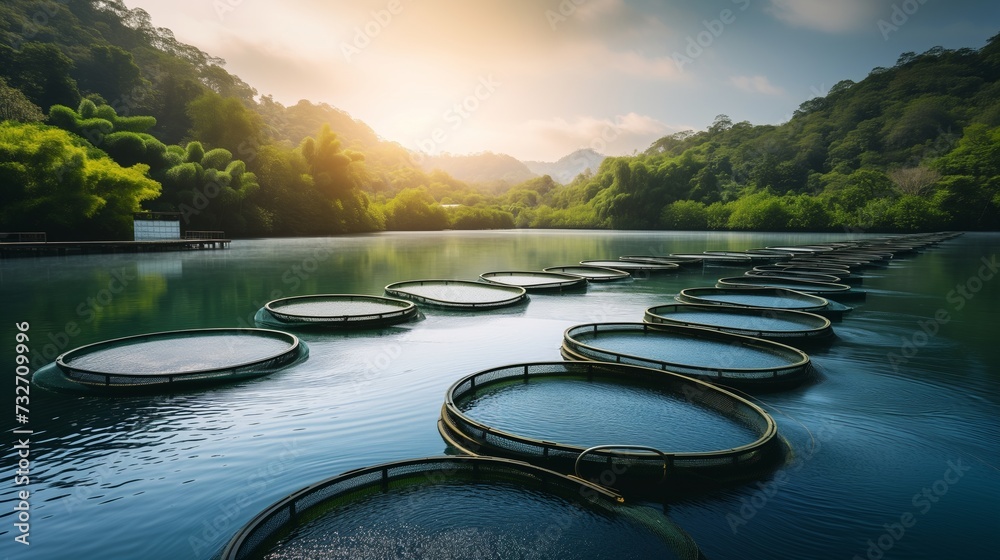 Aquaculture Farm modern aquaculture farm with rows of fish tanks or ...