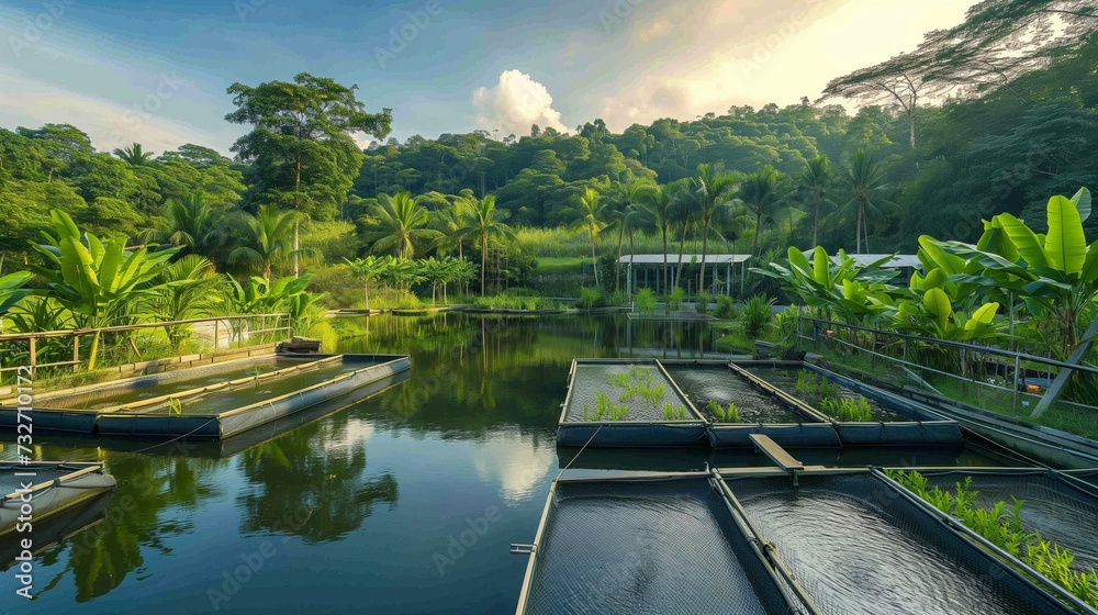 Aquaculture Farm modern aquaculture farm with rows of fish tanks or ...