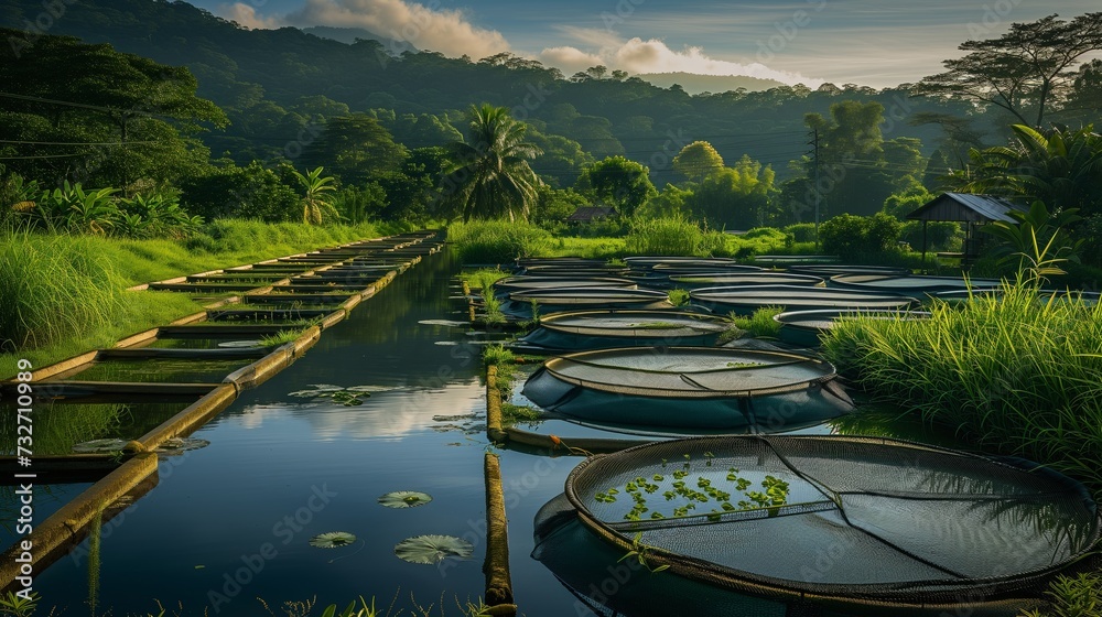Aquaculture Farm modern aquaculture farm with rows of fish tanks or ...