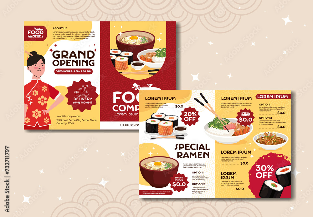 Red Yellow Asian Food Restaurant Grand Opening Brochure Template Stock ...