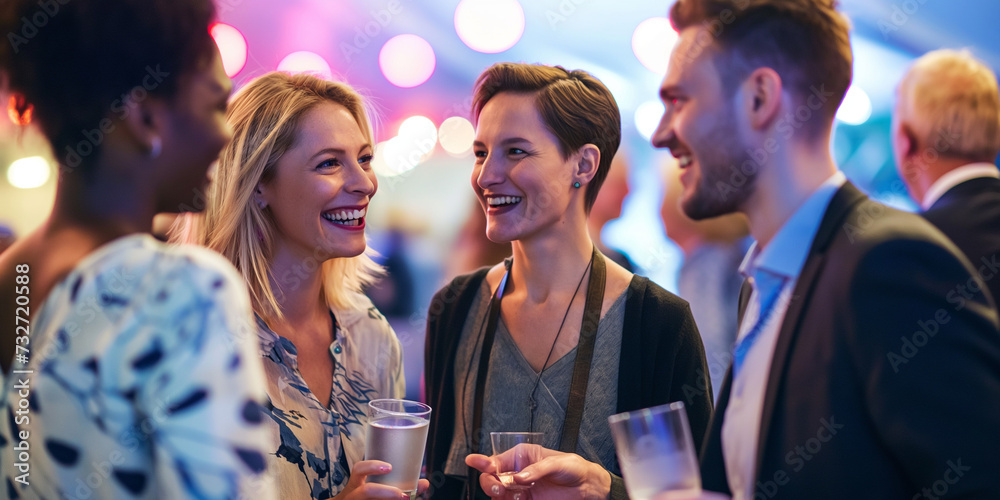 meeting within a company, networking at a reception, group of employees ...