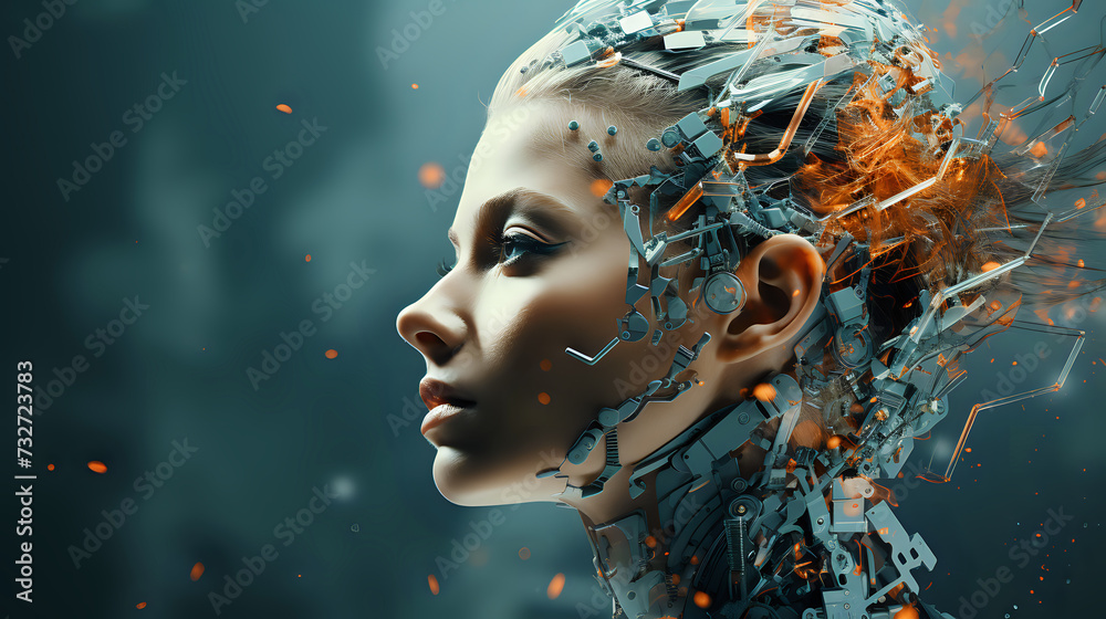 Artificial Intelligence Female Cyborg Concept A profile of a female ...