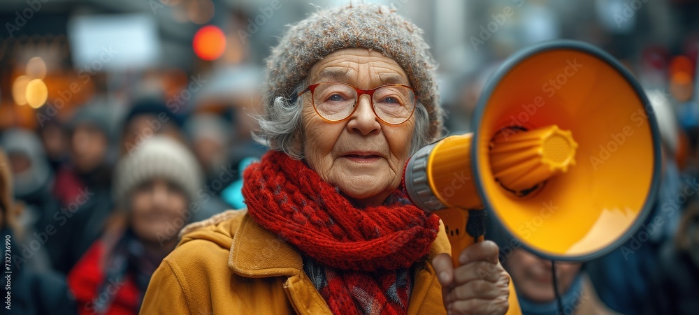 Protest, megaphone and speech of angry black woman at rally ...